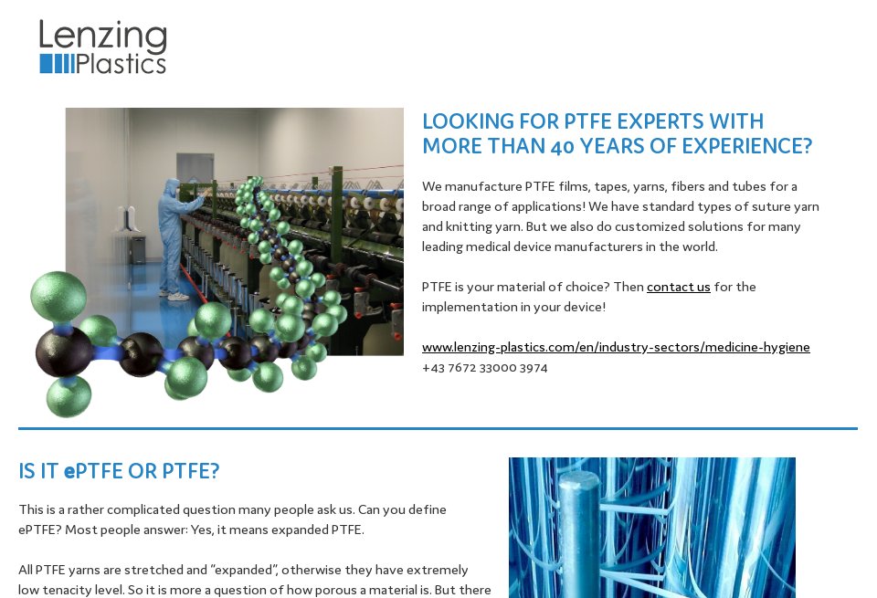 Lenzing Plastics - Medical Technology | Issue 26 | April 2020