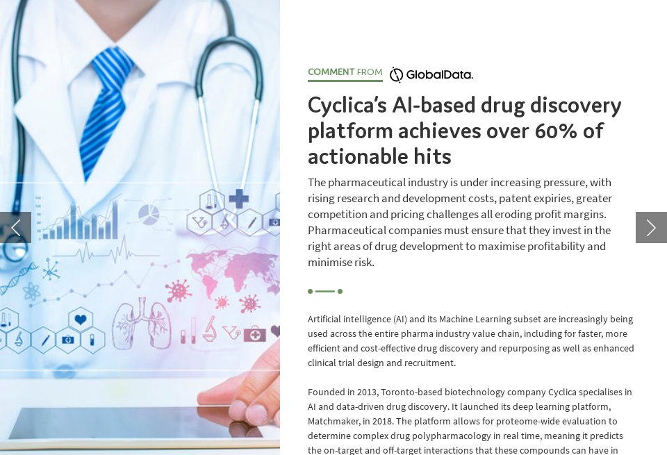 Cyclica’s AI-based drug discovery platform achieves over 60% of actionable hits - Medical ...
