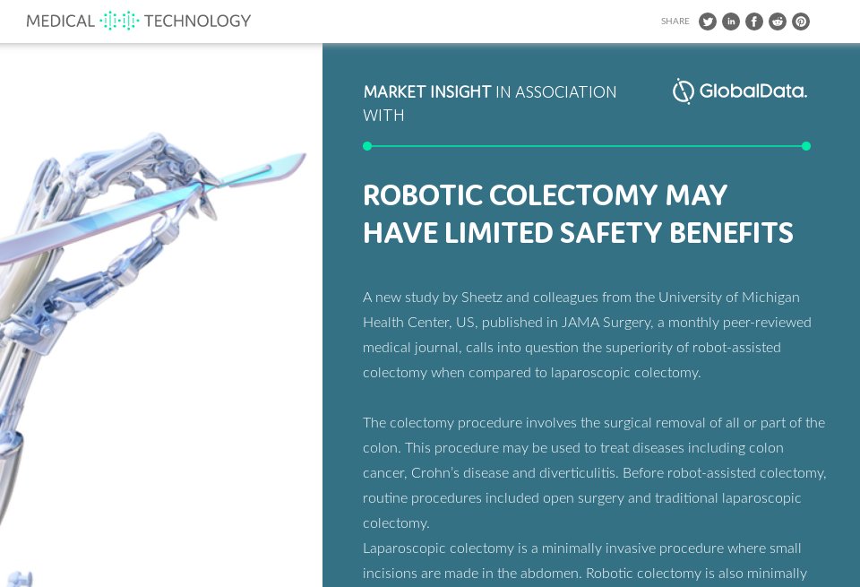 Robotic colectomy may have limited safety benefits - Medical Technology ...
