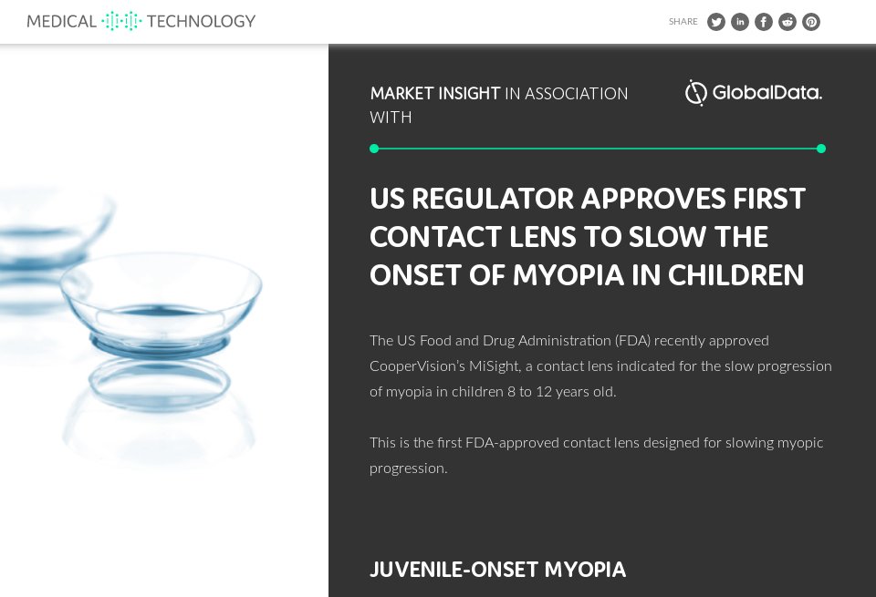 US regulator approves first contact lens to slow the onset of myopia in ...
