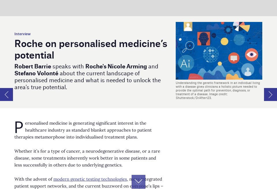 Roche on personalised medicine’s potential - Medical Technology | Issue ...