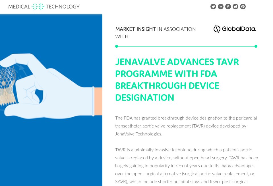 JenaValve advances TAVR programme with FDA breakthrough device designation - Medical Technology ...