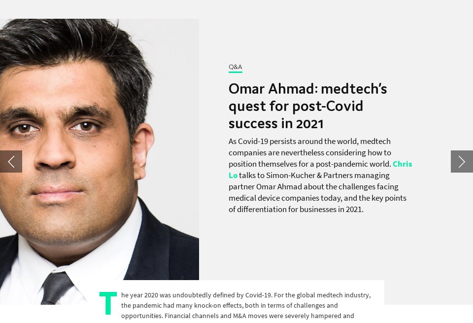 Omar Ahmad: medtech’s quest for post-Covid success in 2021 - Medical ...
