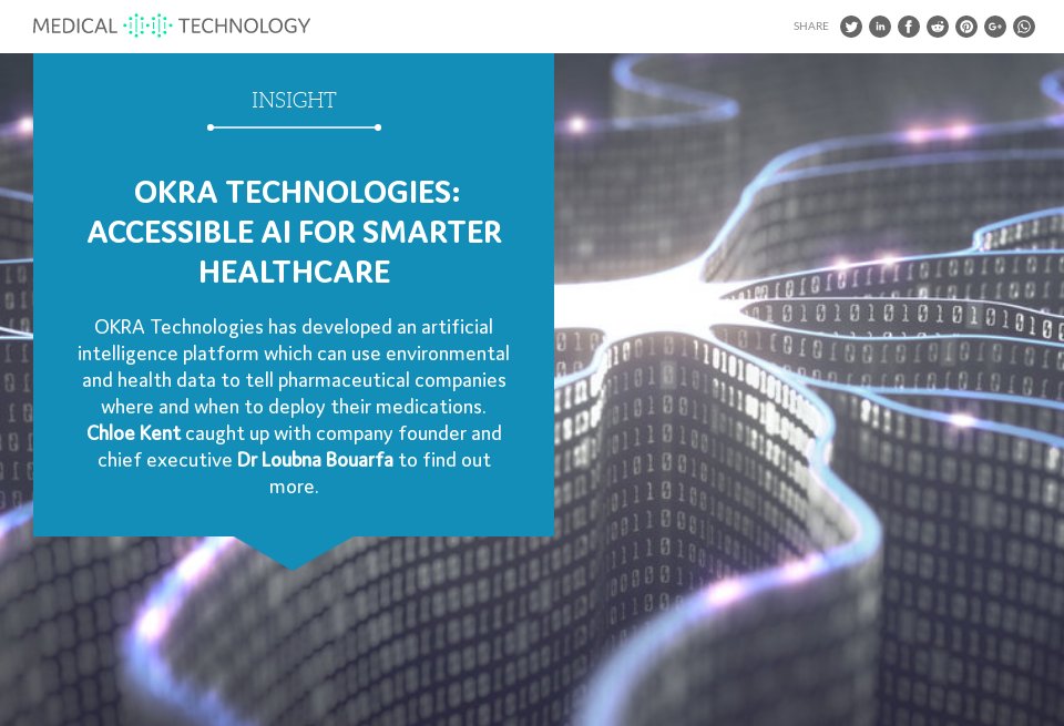 OKRA Technologies: accessible AI for smarter healthcare - Medical Technology | Issue 17 | July 2019