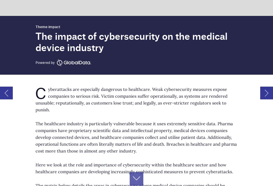 The impact of cybersecurity on the medical device industry - Medical ...