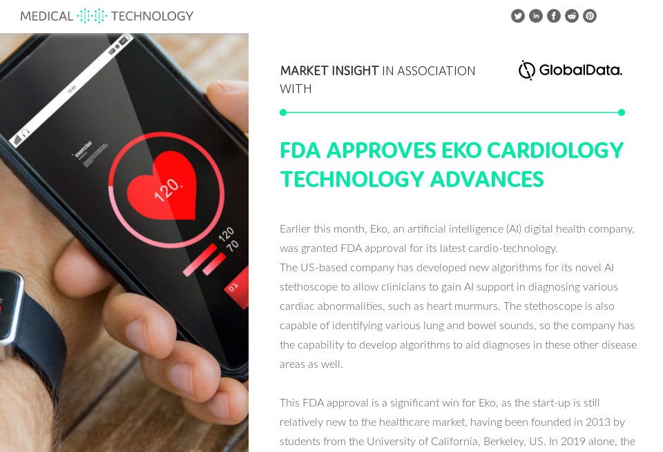 FDA approves Eko cardiology technology advances - Medical Technology ...
