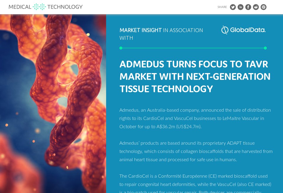 Admedus turns focus to TAVR market with next-generation tissue ...
